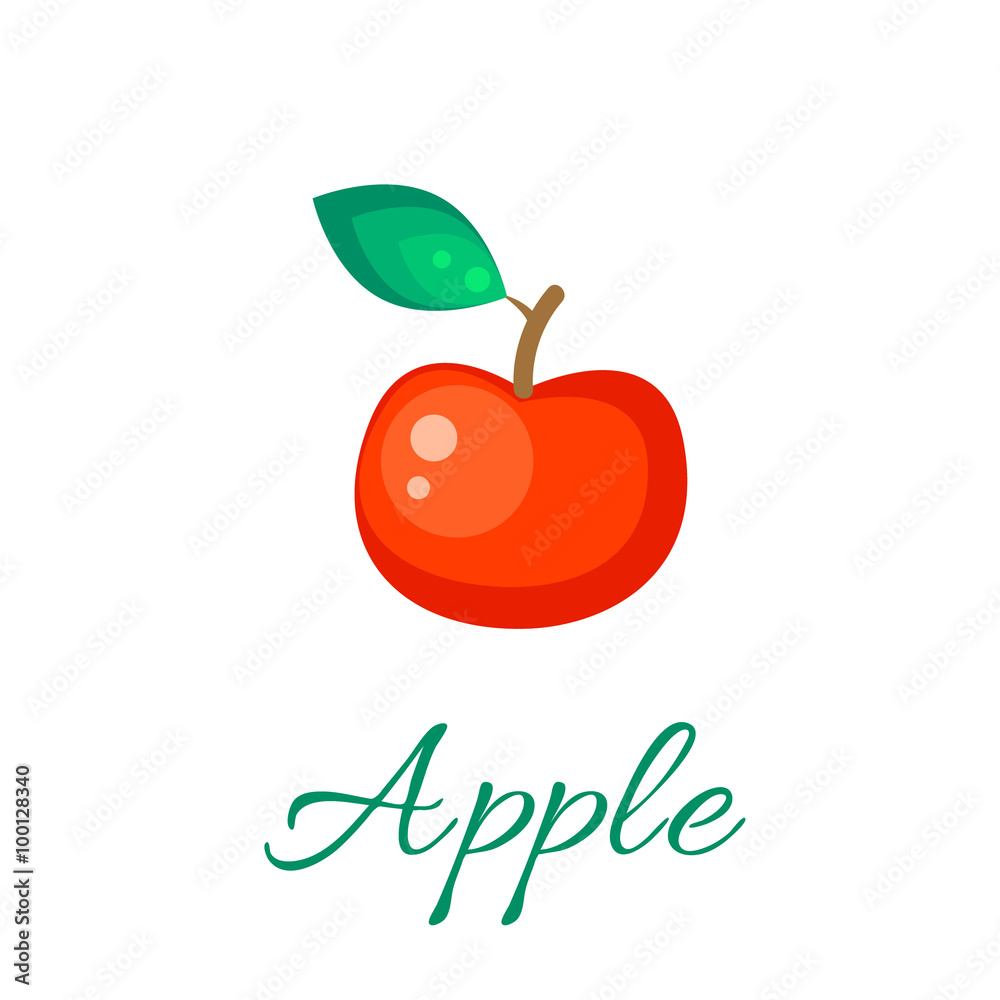 Red apple isolated vector icon. Apple fruit on branch with leaf. Red ...