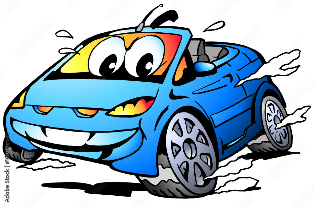 Vector Cartoon illustration of a blue Sports Car Mascot racing in full ...