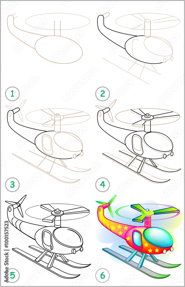 Page shows how to learn step by step to draw a helicopter. Developing ...