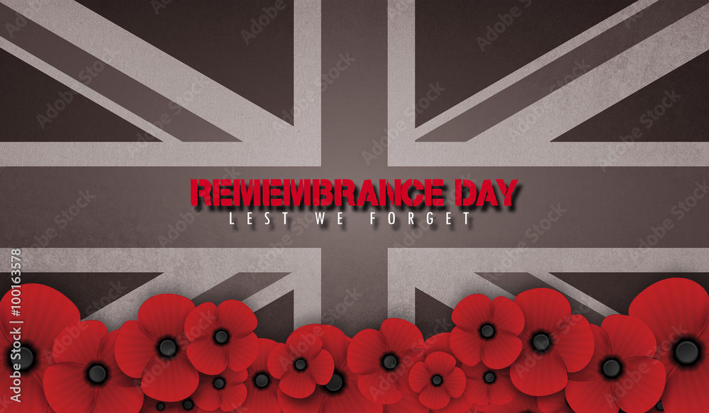 Remembrance Day poppy with united kingdom flag background Stock ...