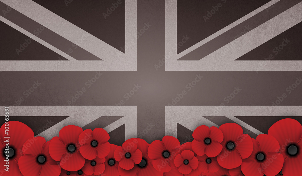 Remembrance Day poppy with united kingdom flag background Stock ...