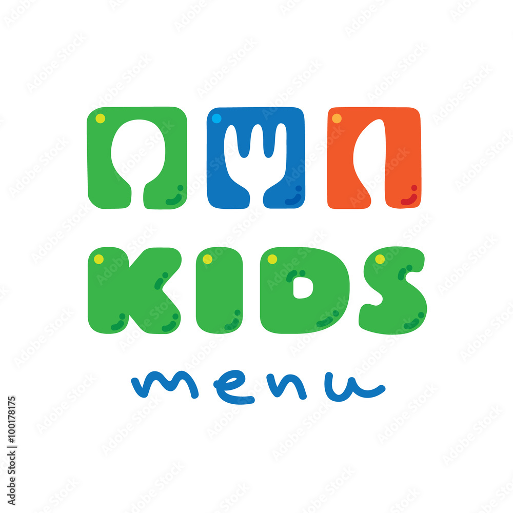 Kids Menu logo with funny spoon, fork and knife Stock Vector | Adobe Stock