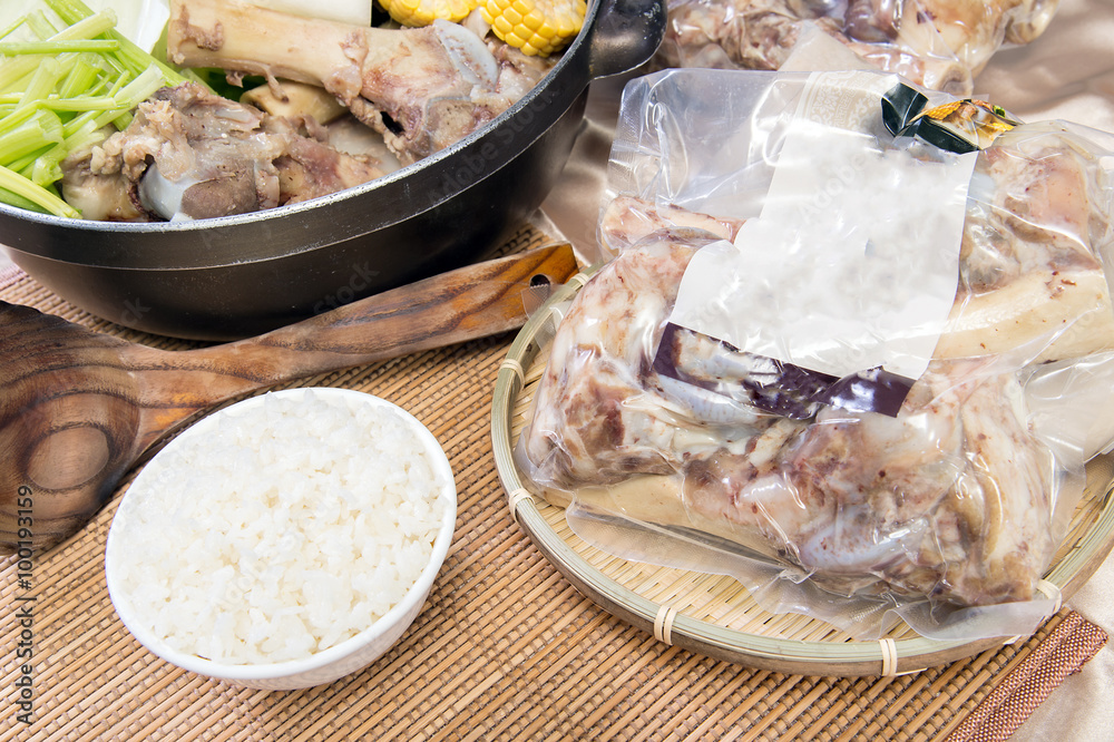 Chinese New Year dishes.Big bone pork pot,Pig bone ready-to-eat food ...