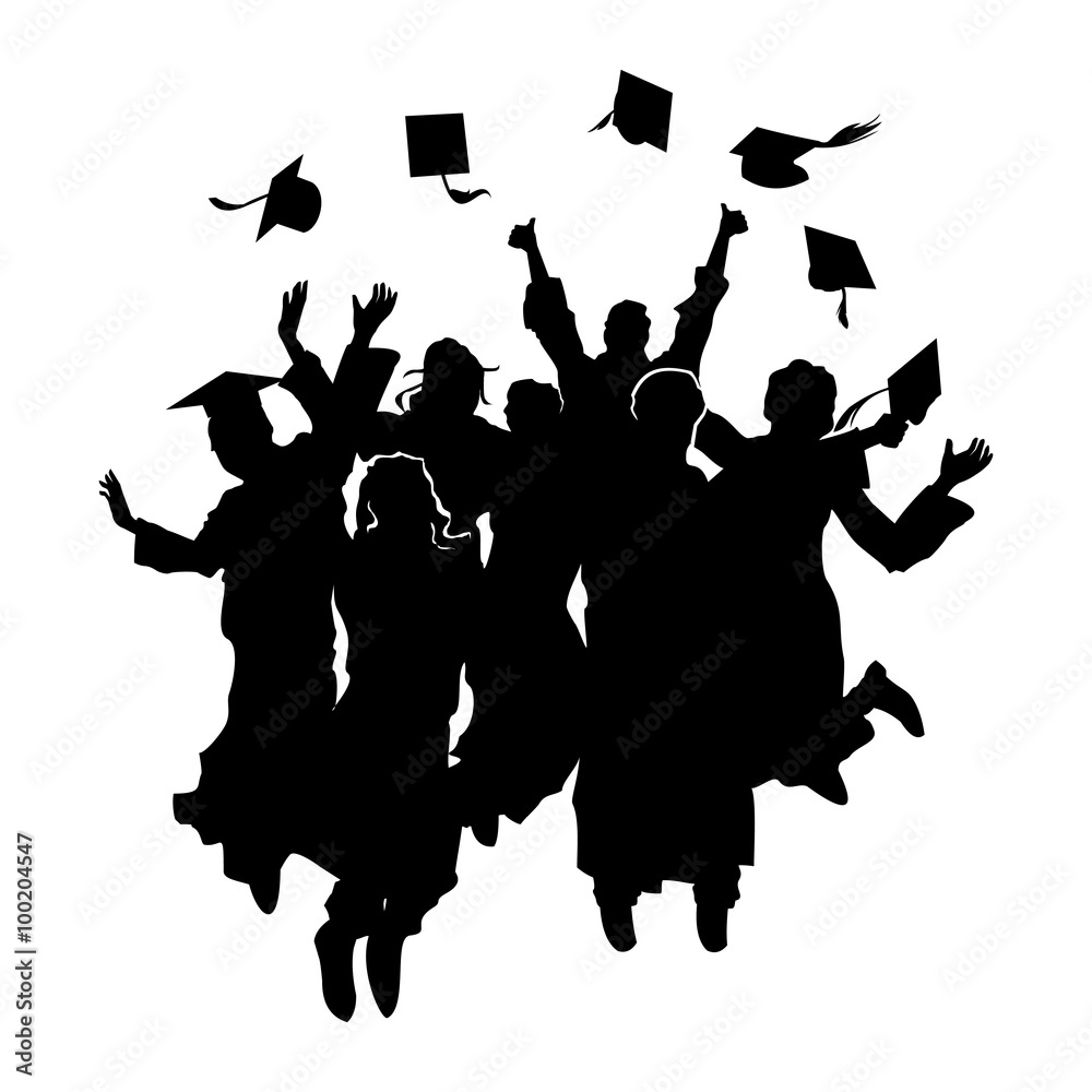 Happy Jumping Graduation Student Silhouette Stock Vector | Adobe Stock