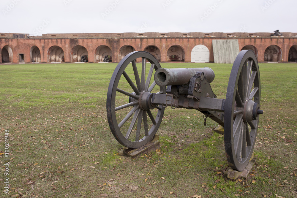 Cannon and fort at Fort Pulaski, a confederate fort during the American ...