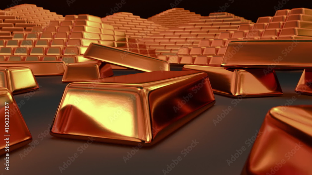 Animated falling and bouncing realistic bar of copper in dark space 2 ...