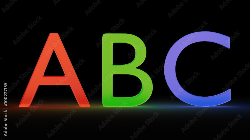 Animated sliding and spinning red, green and blue A, B, C 3d neon ...