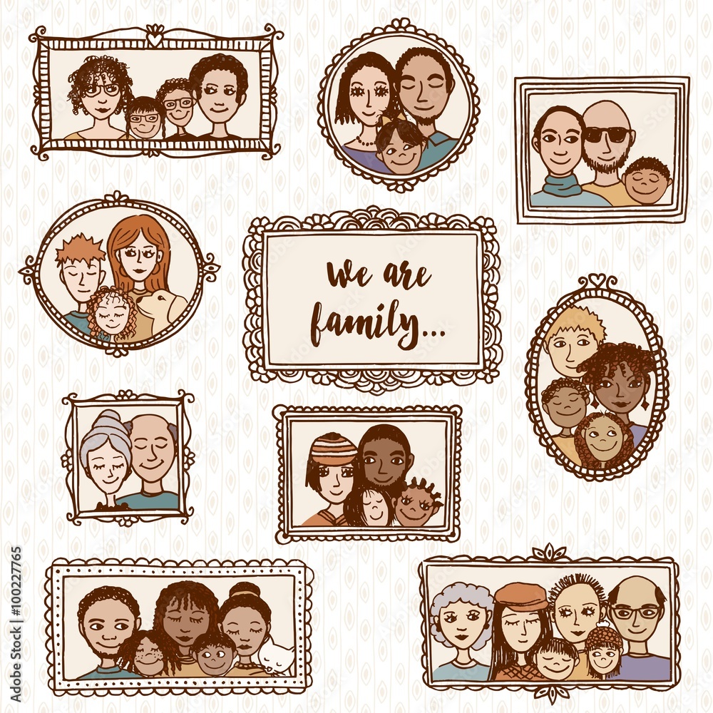 Cute hand drawn picture frames with family portraits Stock Vector ...