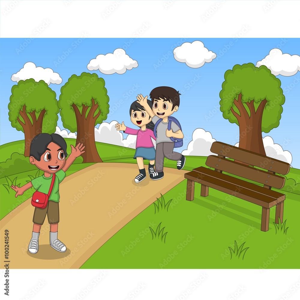 Children playing at the park cartoon Stock Vector | Adobe Stock