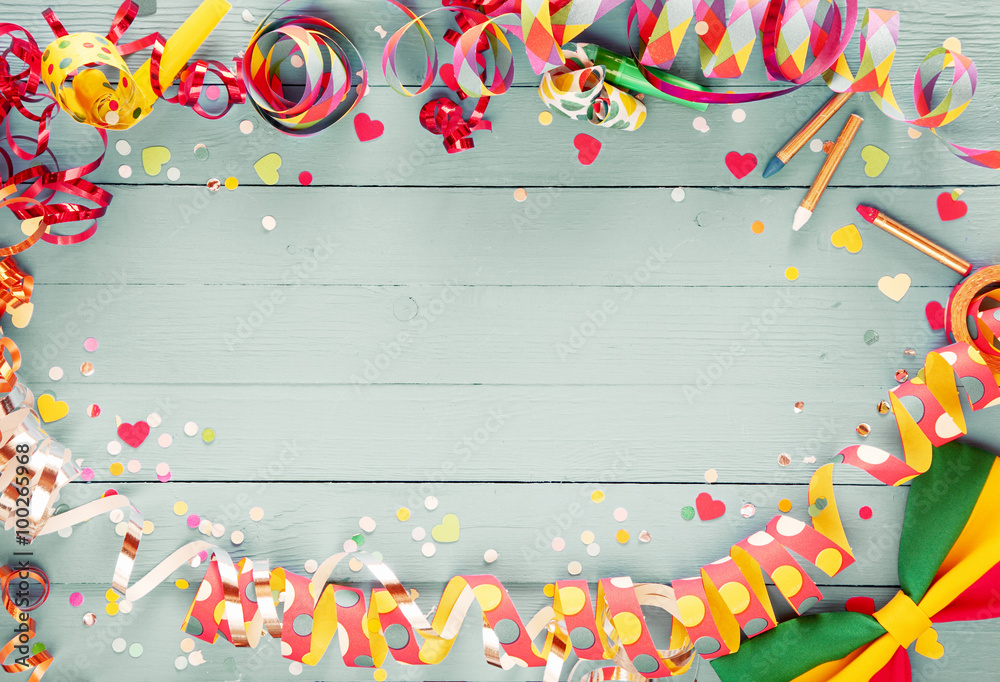 Colorful party frame with streamers and confetti Stock Photo | Adobe Stock
