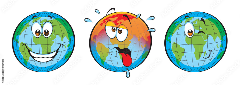 Cartoon earth. Illustration of earth in three expressions Stock ...