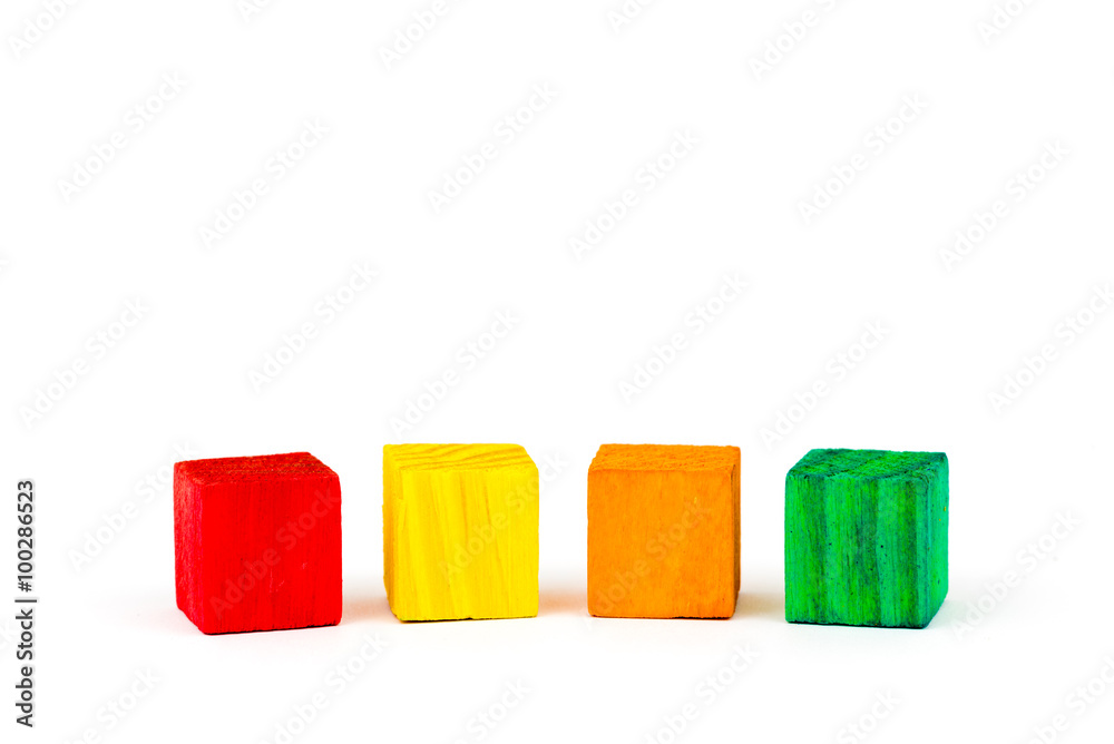 Four colored cubes isolated on white background Stock Photo | Adobe Stock
