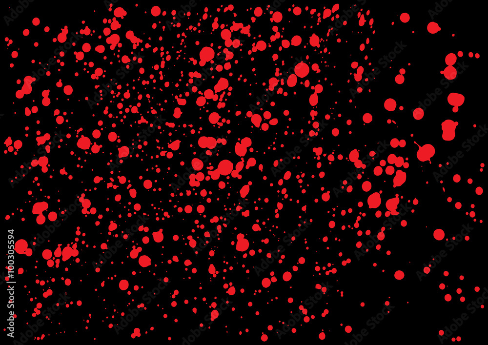 Vector splatter of blood in red color on black background. Bloody ...