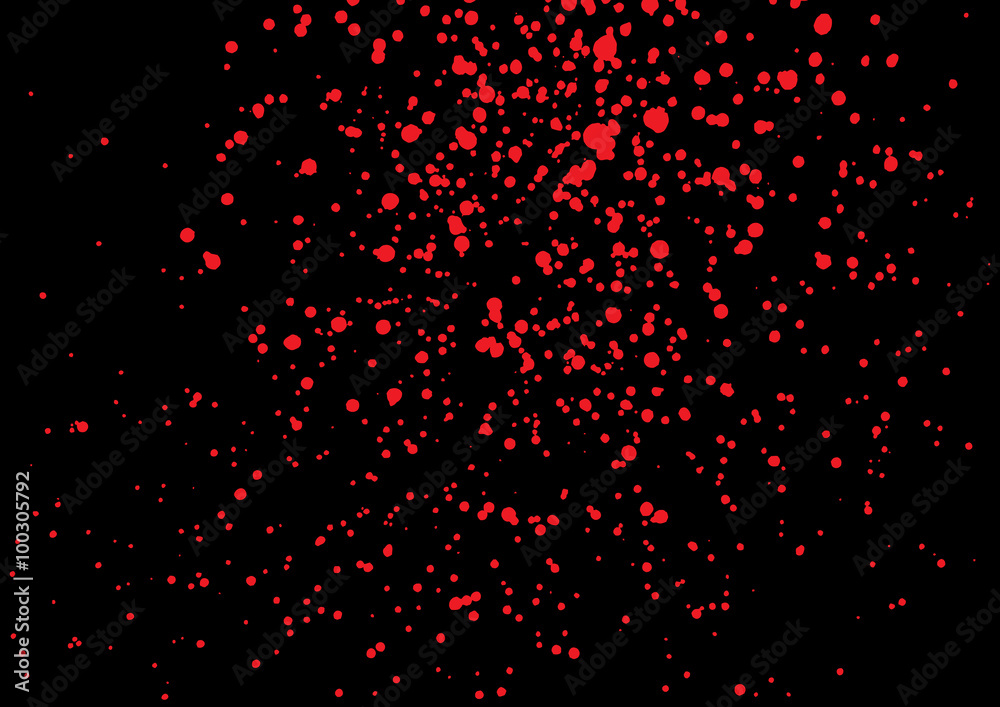 Vector splatter of blood in red color on black background. Bloody ...