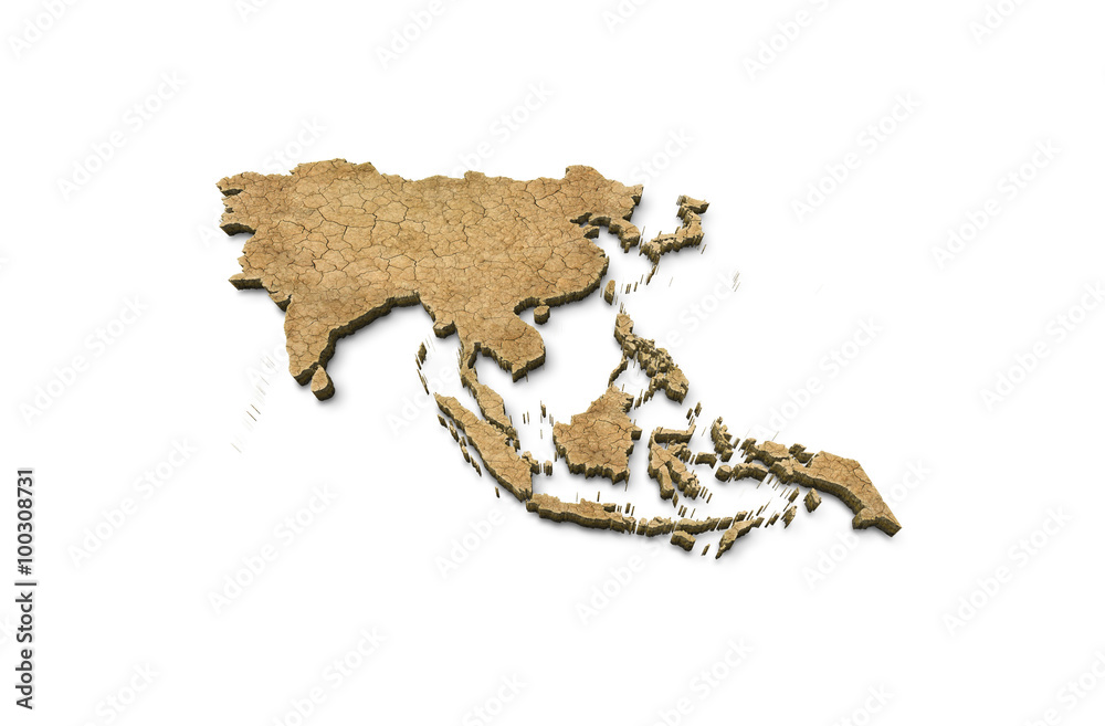 3D Asia Map Dry Earth Stock Illustration | Adobe Stock