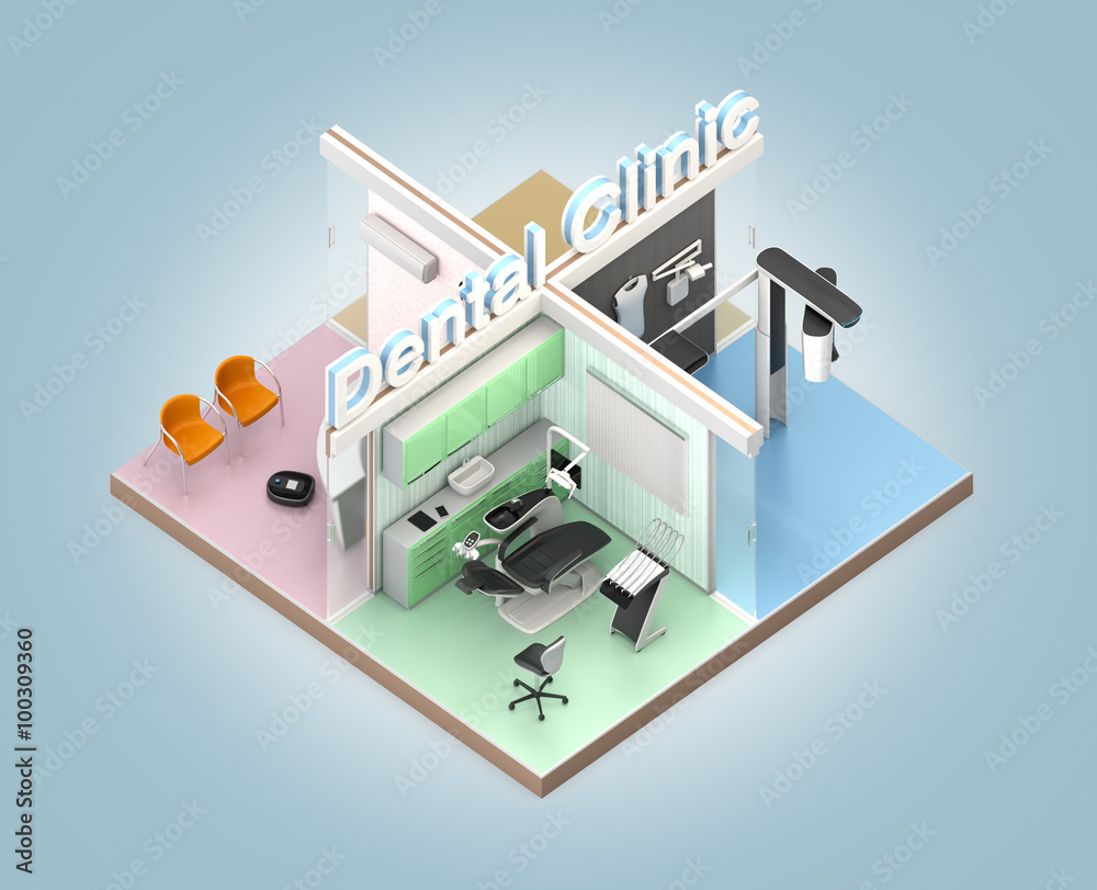 Isometric view of dental clinic. 3D rendering image with clipping path ...