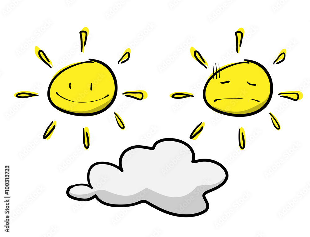 Cartoon Sun and Cloud, a set of hand drawn weather-themed cartoon ...