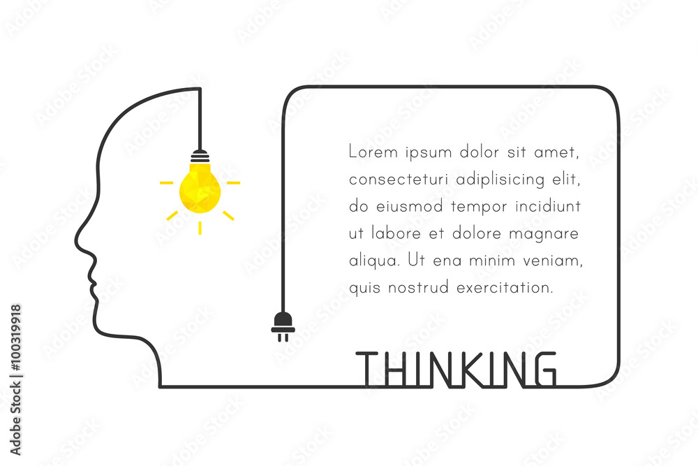 Creative text box as thinking concept. Human head profile, lightbulb ...