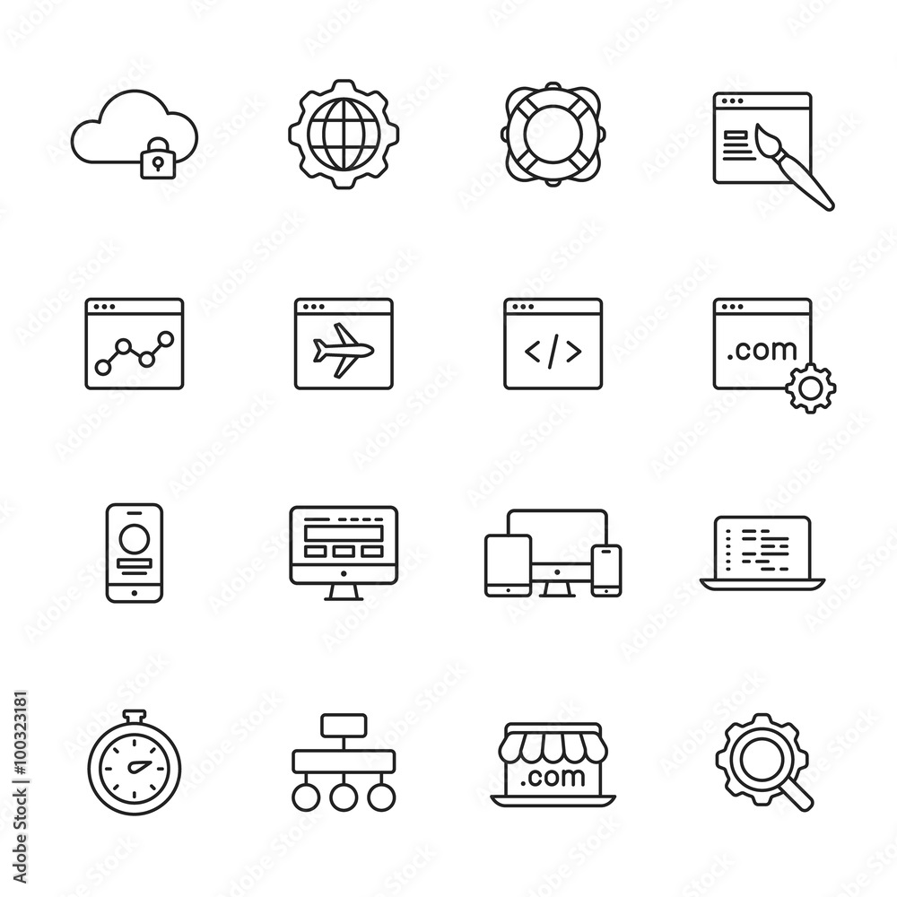 Web Development Line Icons Stock Vector | Adobe Stock