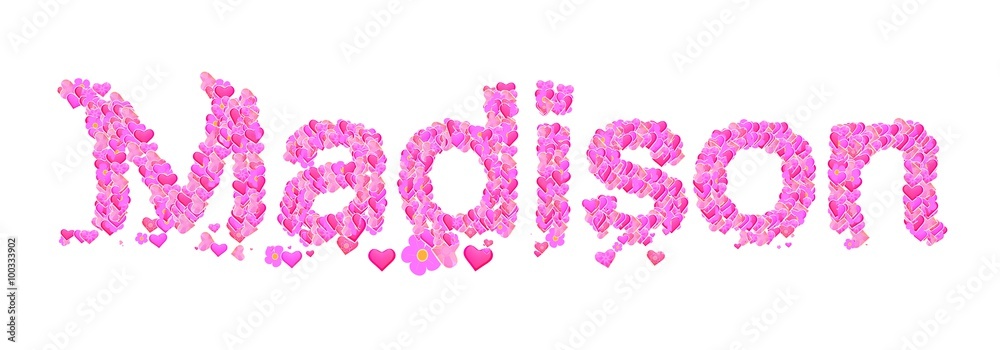 Madison female name set with hearts type design Stock Illustration ...