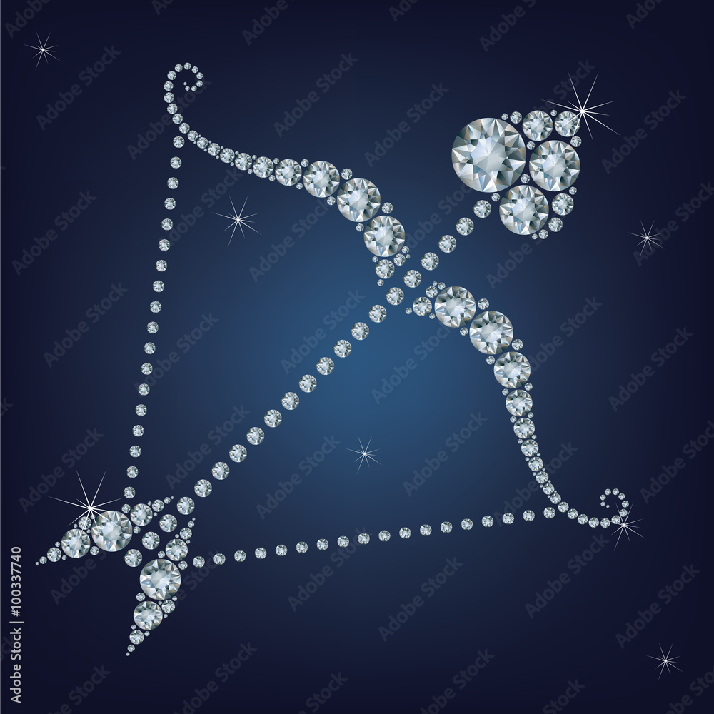 Cupid's bow made up a lot of diamonds on the black background Stock ...