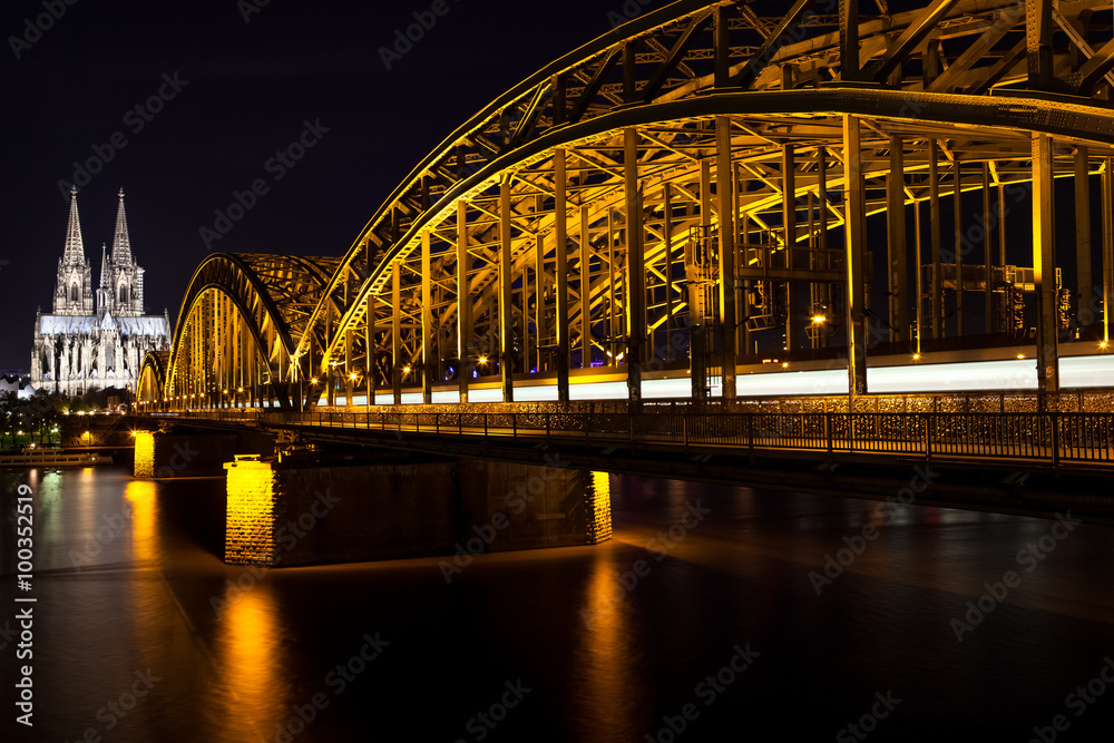 Cologne Cathedral and Hohenzollern Bridge at Night Stock Photo | Adobe ...