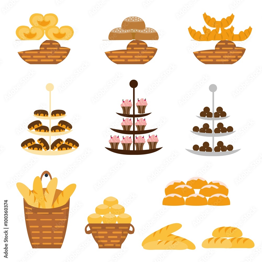 Set of different types of bakery products. Vector illustration of ...