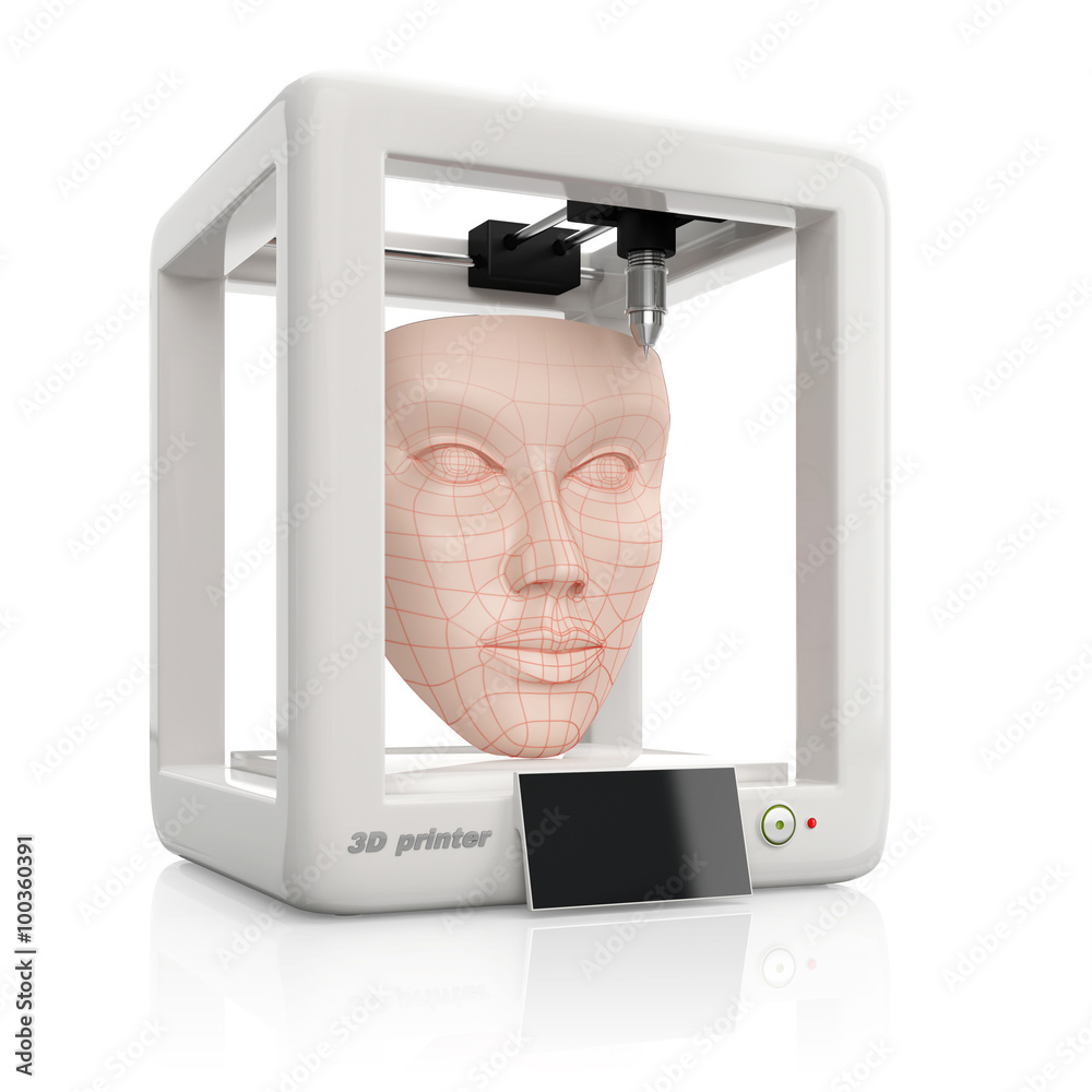 process of creating human skin face using 3D printer Stock Illustration ...