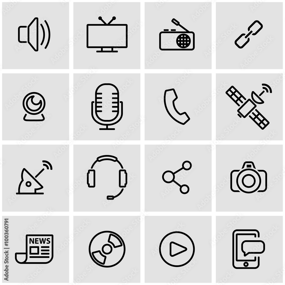 Vector line media icon set. Media Icon Object, Media Icon Picture ...