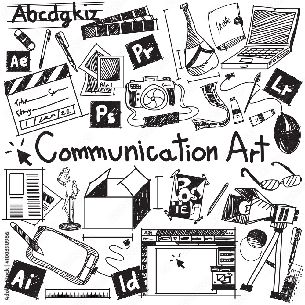 Communication art media university faculty major doodle sign and symbol ...