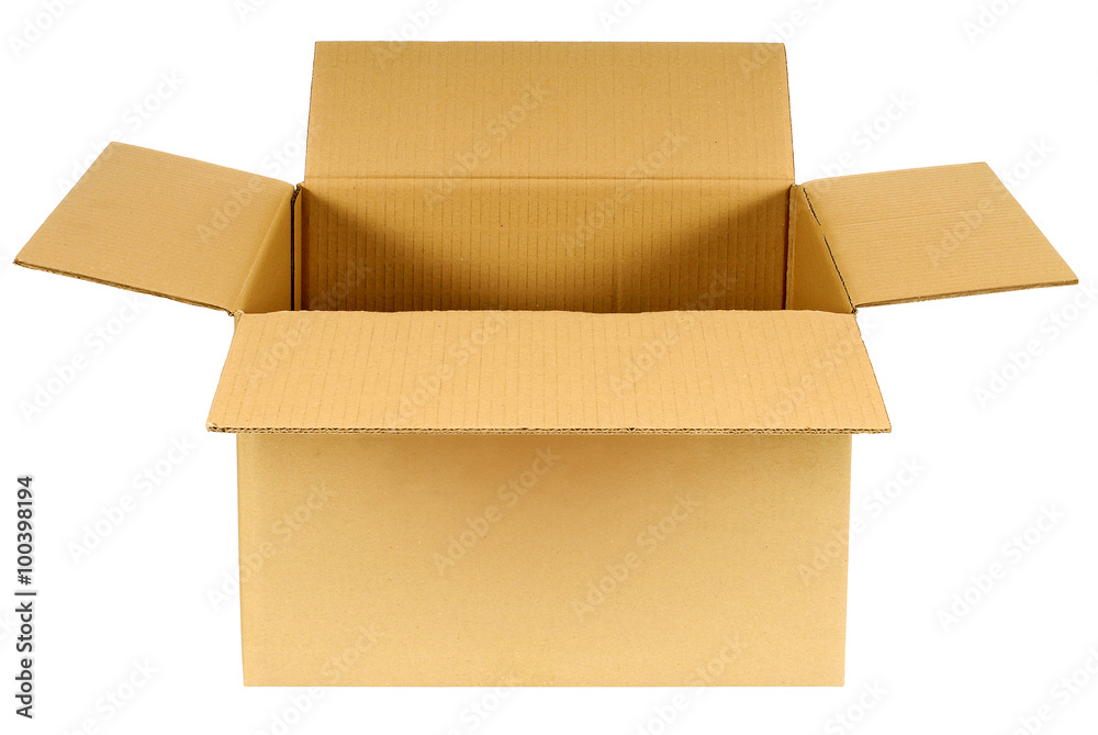 Open plain brown blank cardboard box isolated on white background photo ...