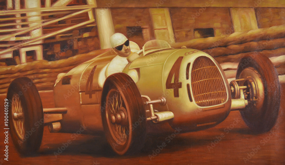 Oldtimer Gemälde Autorennen Motorsport Rennszene retro Stock Photo ...