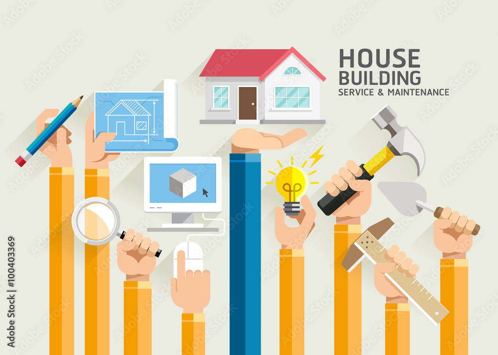 House Building Service and Maintenance. Vector Illustrations. Stock ...