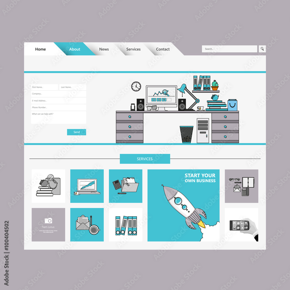 Modern Flat Website Template Design Vector Stock ベクター | Adobe Stock