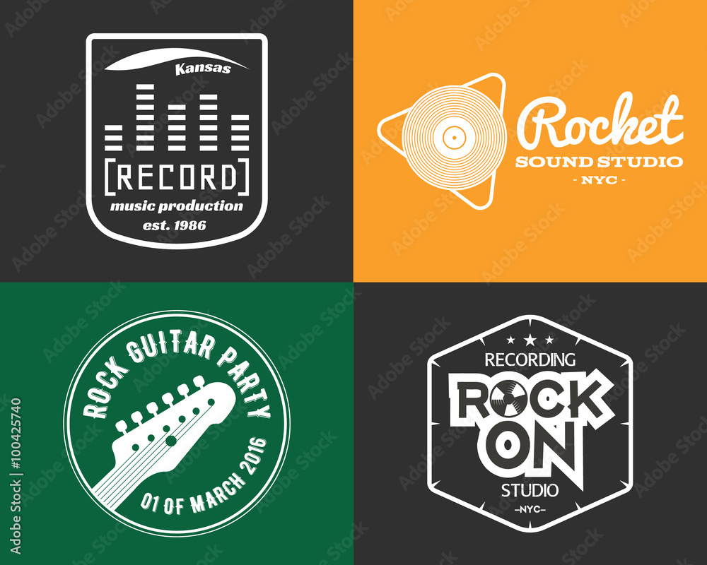 Vector music production studio logos set. Musical label icons. Music ...