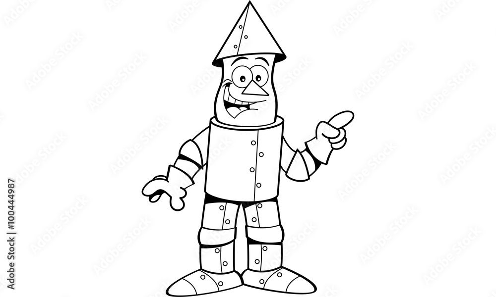 Black and white illustration of a tin man pointing. Stock Illustration ...