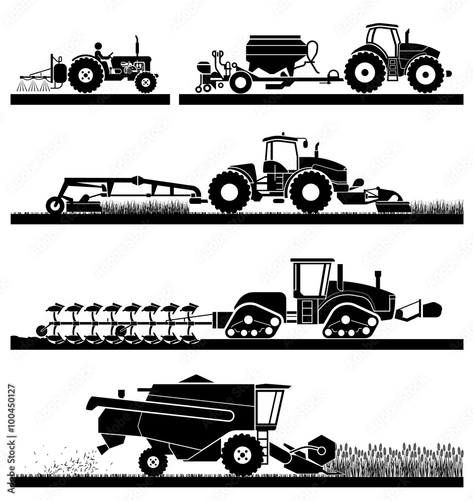 Agricultural mechanization icons. Stock Vector | Adobe Stock