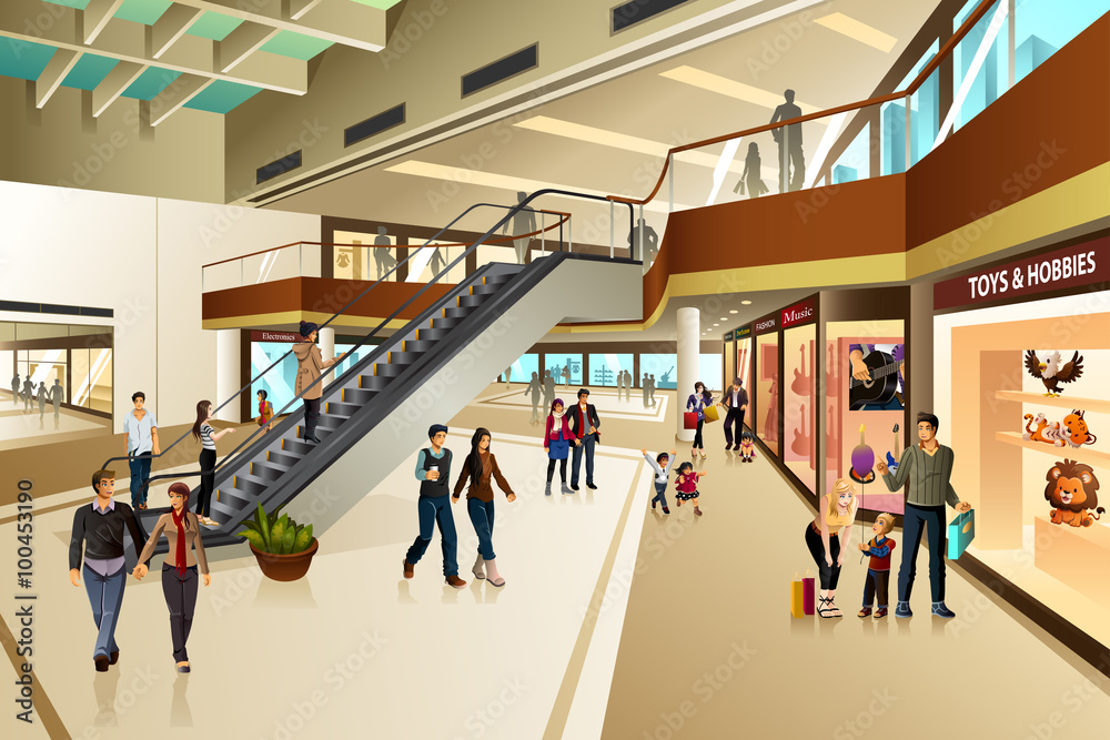 Scene Inside Shopping Mall Stock Vector | Adobe Stock