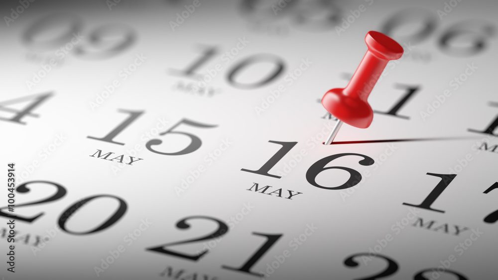May 16 written on a calendar to remind you an important appointm Stock ...