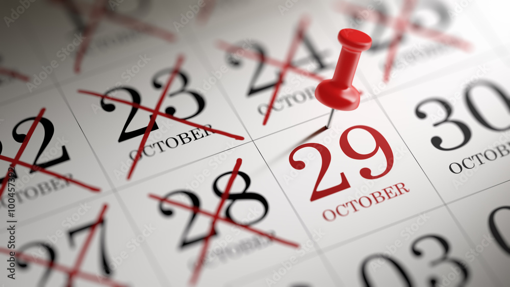 October 29 written on a calendar to remind you an important appo ...