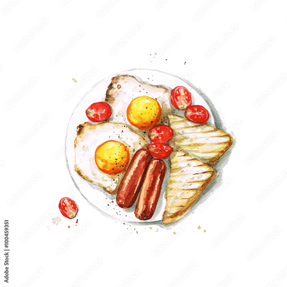 Watercolor Food Painting - Breakfast Stock Illustration | Adobe Stock