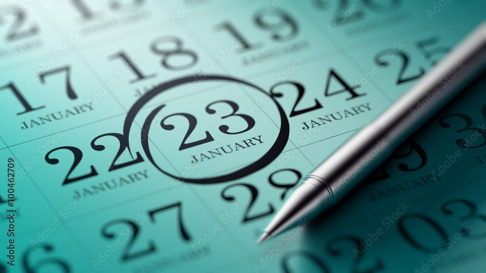 January 23 written on a calendar to remind you an important appo Stock ...