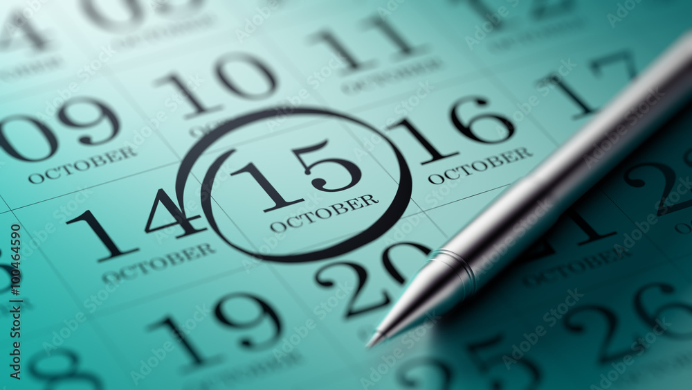 October 15 written on a calendar to remind you an important appo Stock ...