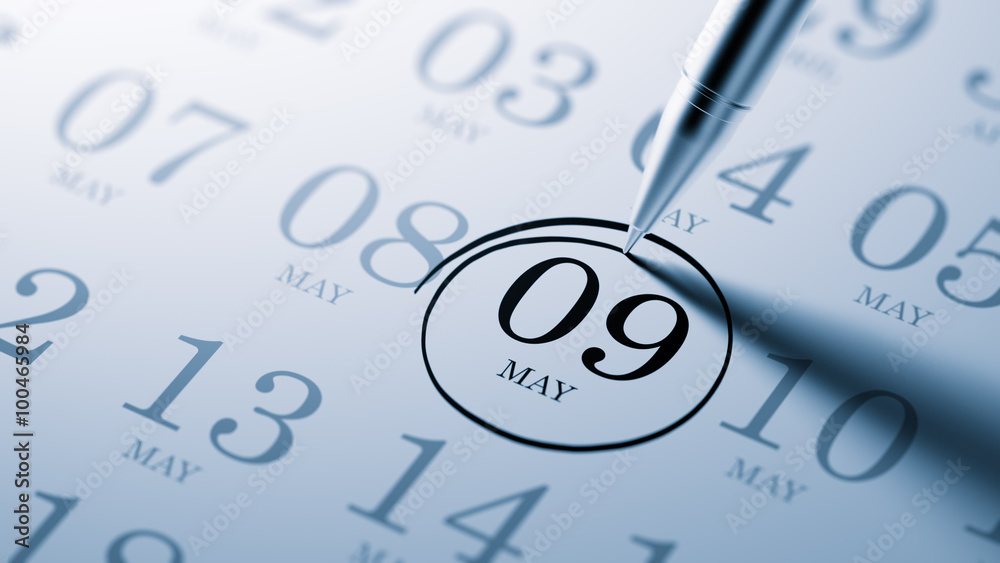 May 09 written on a calendar to remind you an important appointm Stock ...