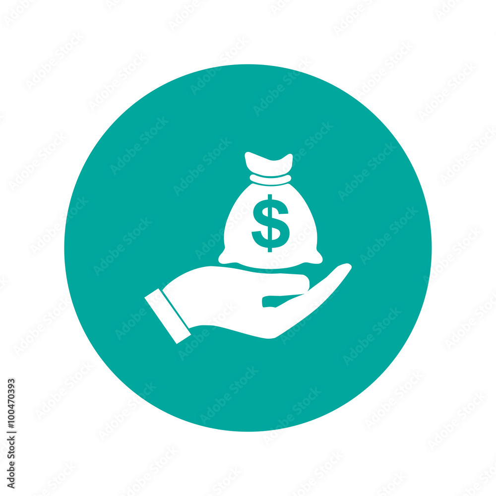 Money insurance sign. Hand holds cash bag in Dollars symbol. Modern UI ...