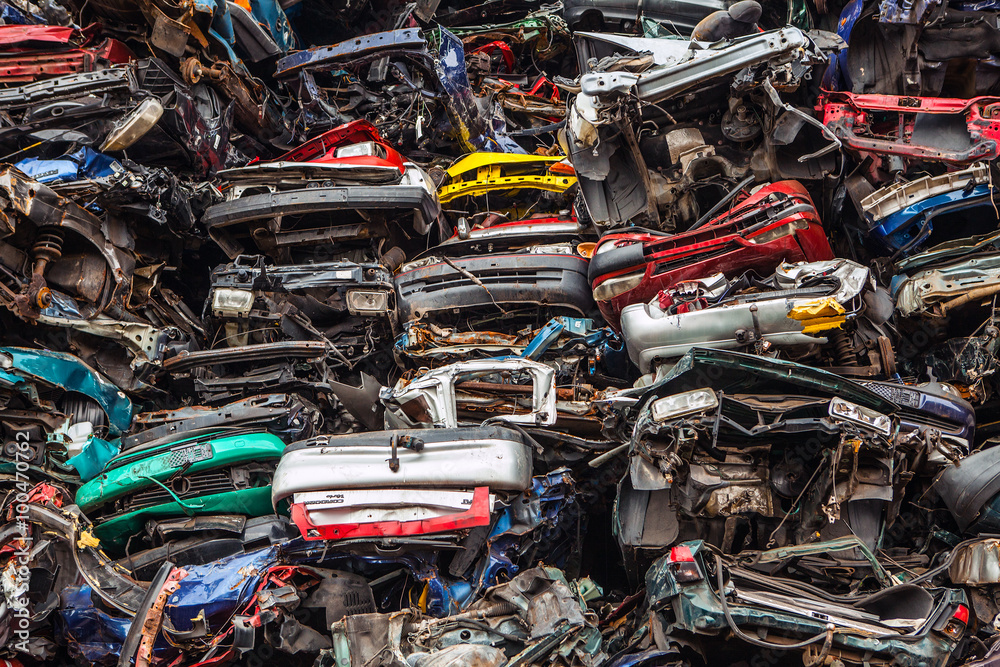 Piled up compressed cars as industrial background. Stock Photo | Adobe ...