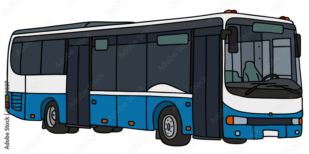 Blue and white city bus / Hand drawing, vector illustration Stock ...