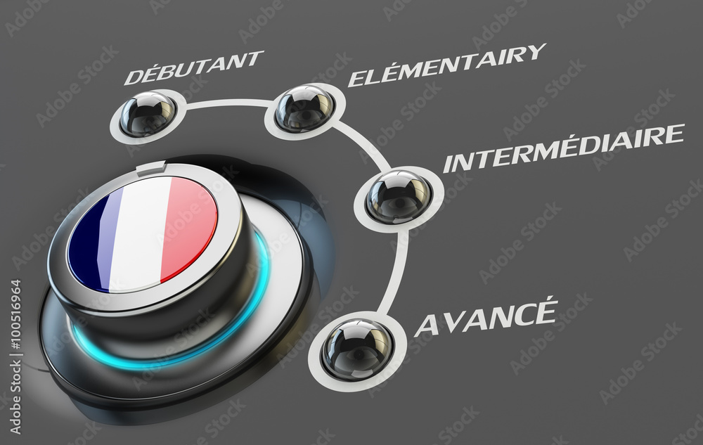 French language courses, learning and education concept, switch knob ...