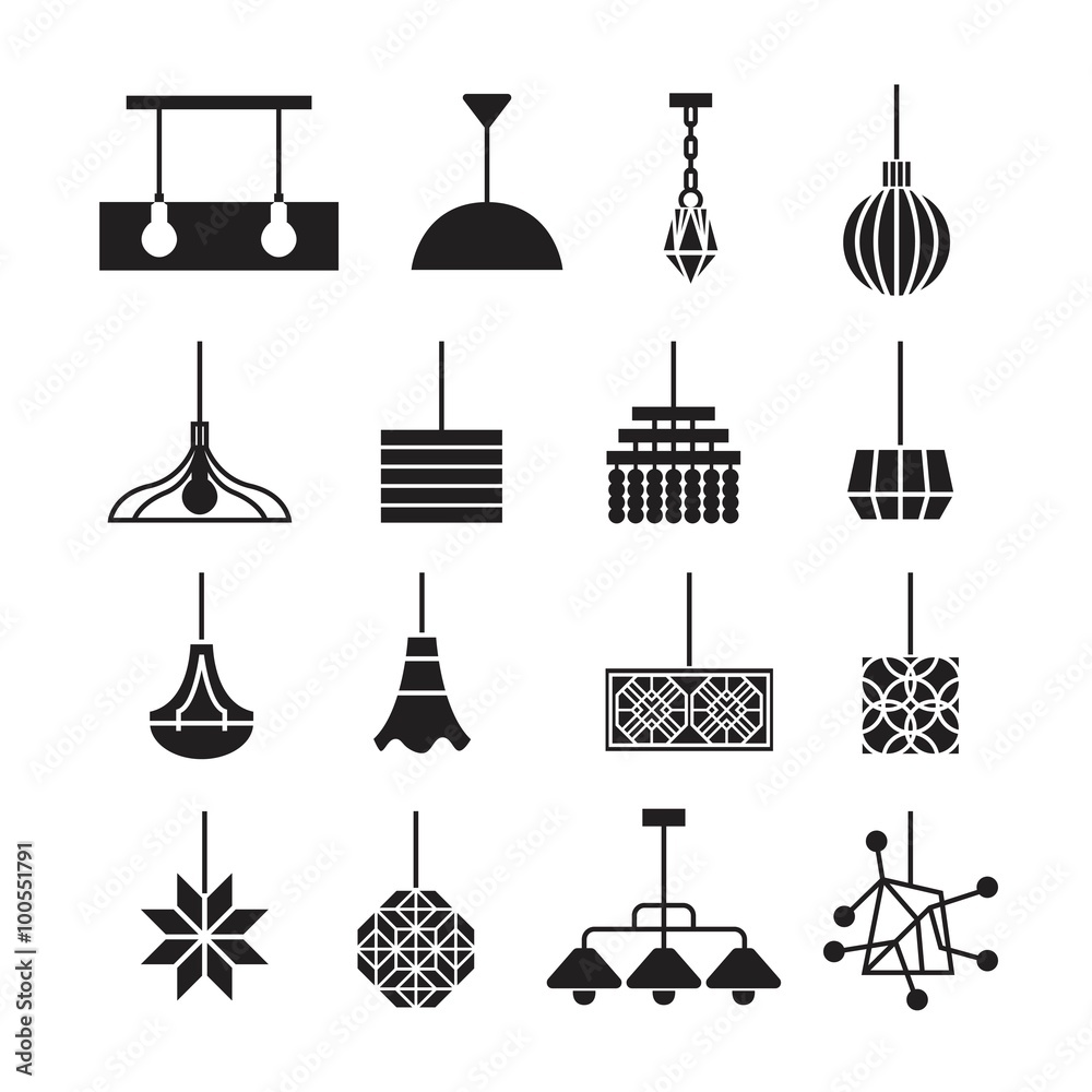 hanging lamp vector, chandelier vector, decorate icon set Stock Vector ...