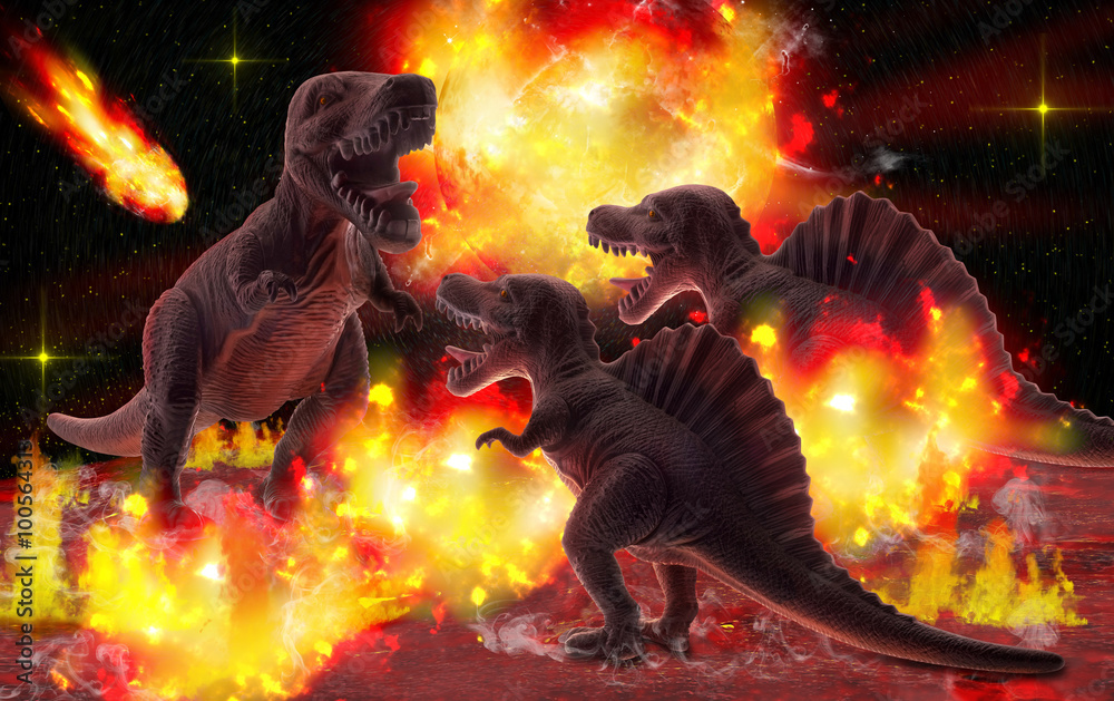 Planet of dinosaur / Meteorites falling to planet of dinosaur. Stock ...